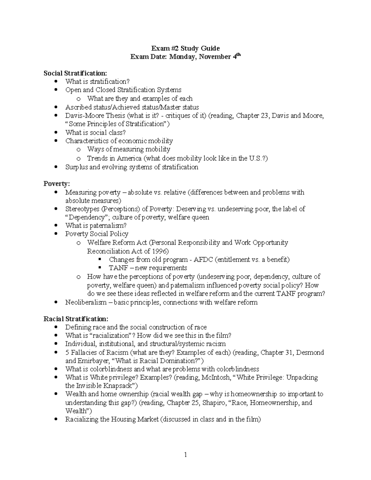 SOC 102 Final Exam Study Guide: Social, Racial & Gender Stratification ...