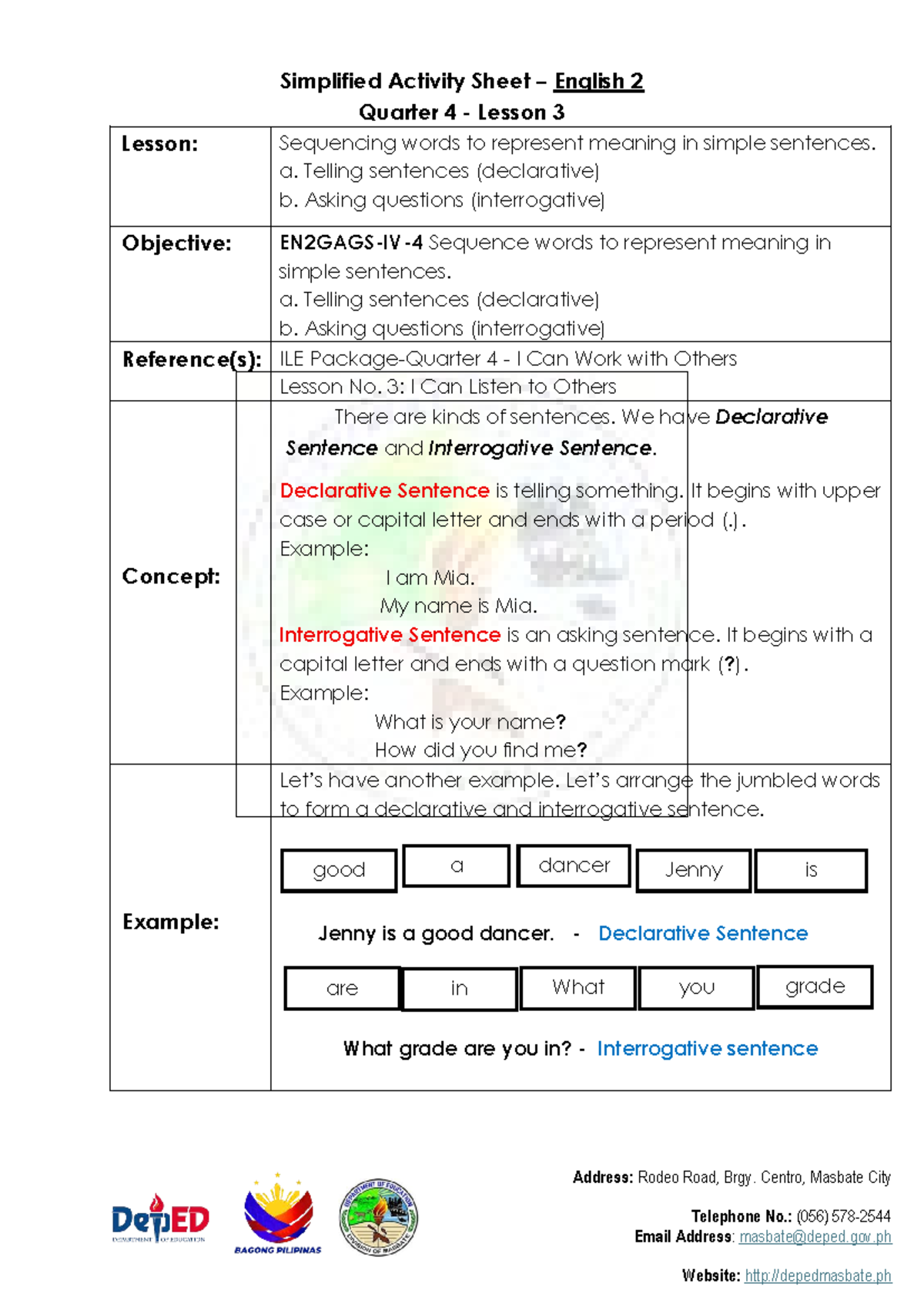 Simplified Activity Sheet – EN2GAGS-IV-4 Lesson 3 - Studocu