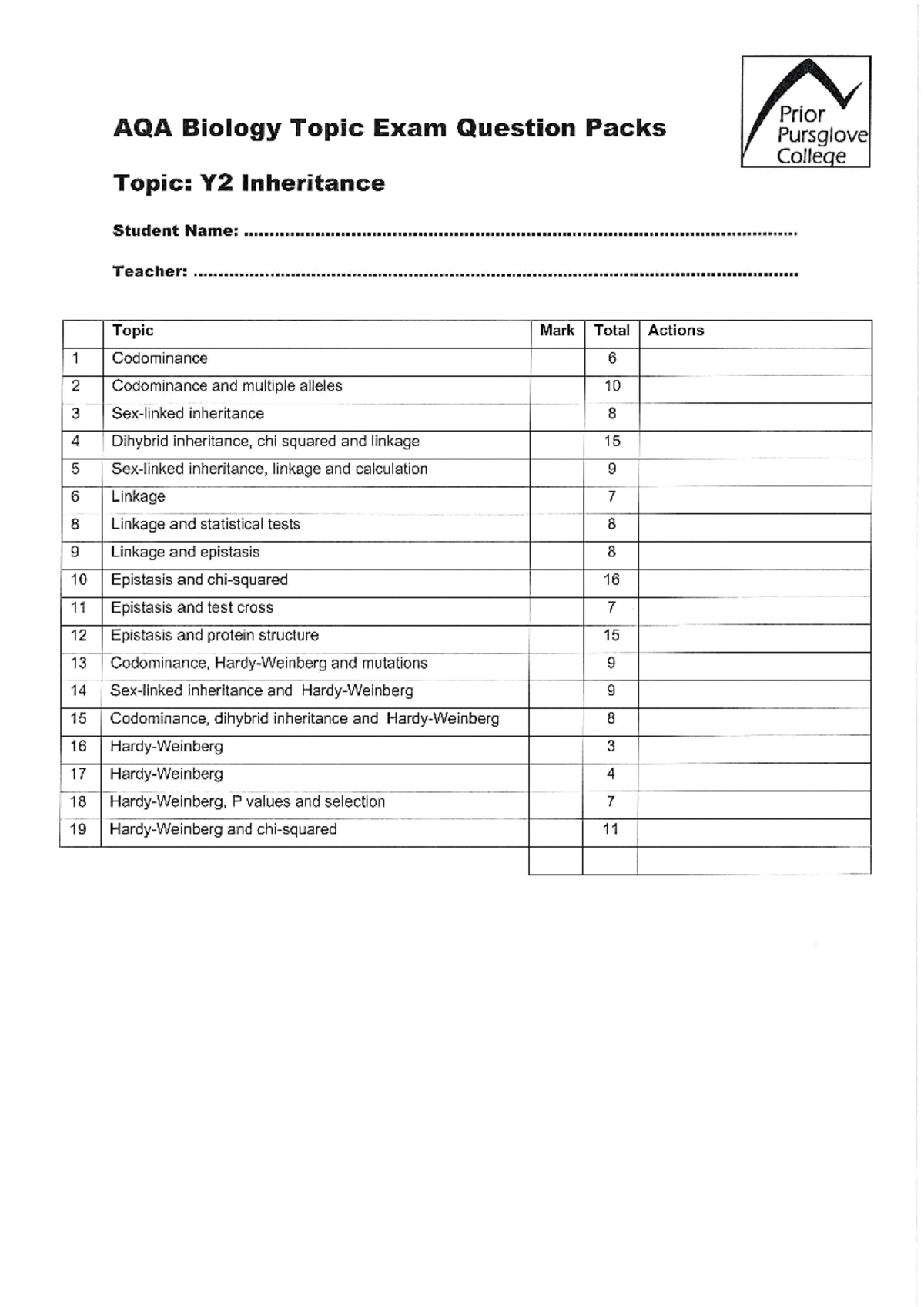 AQA Y2 Inheritance PPQ Pack - Essential Exam Questions & Answers - Studocu
