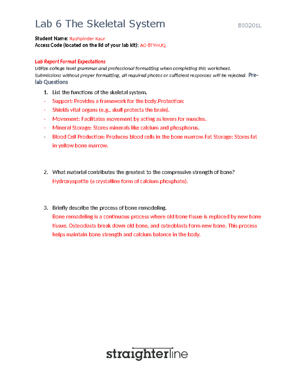 BIO201L Lab 6: The Skeletal System - Comprehensive Notes - Studocu