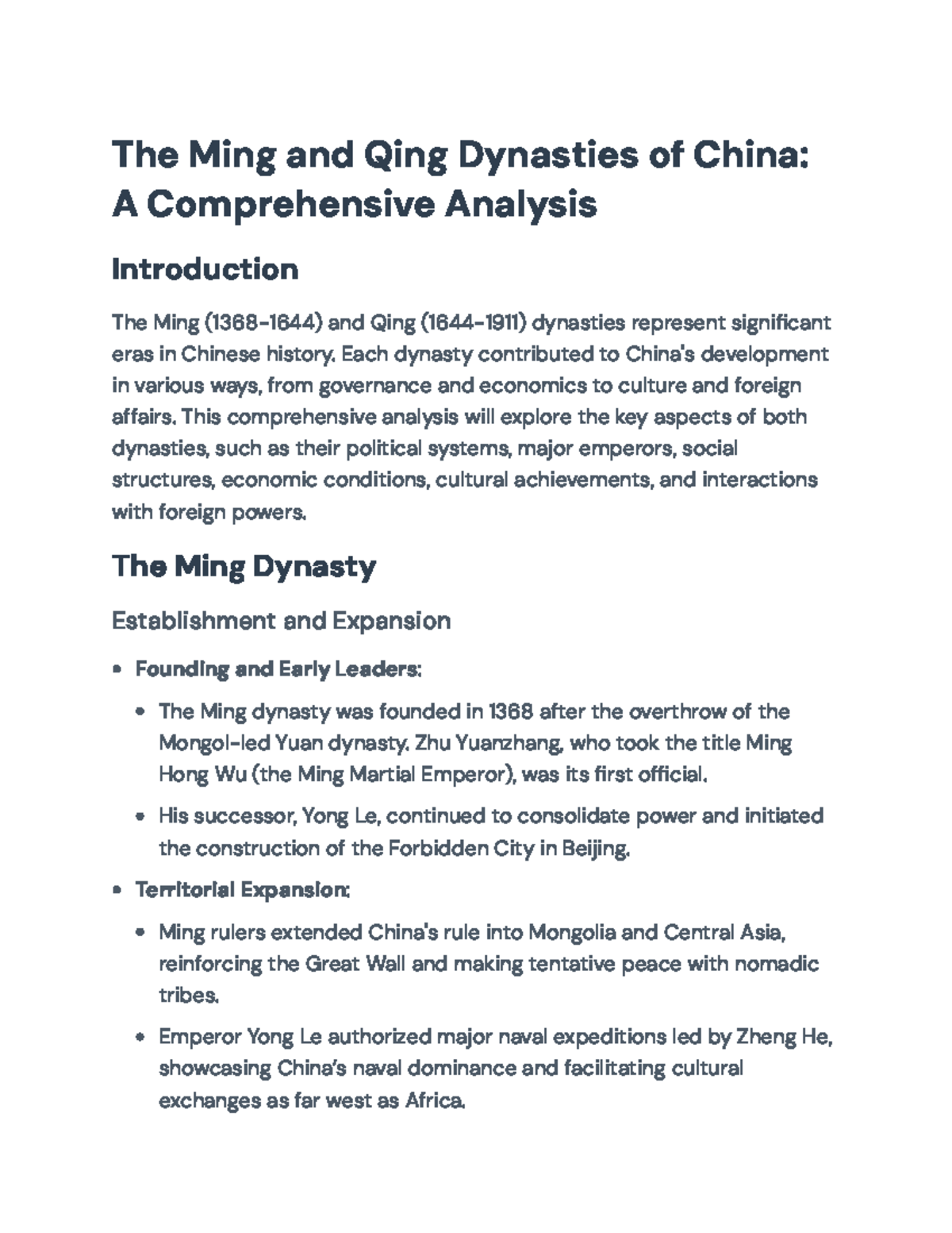 Ming and Qing Dynasties of China: A Comprehensive Analysis (Hist 101 ...