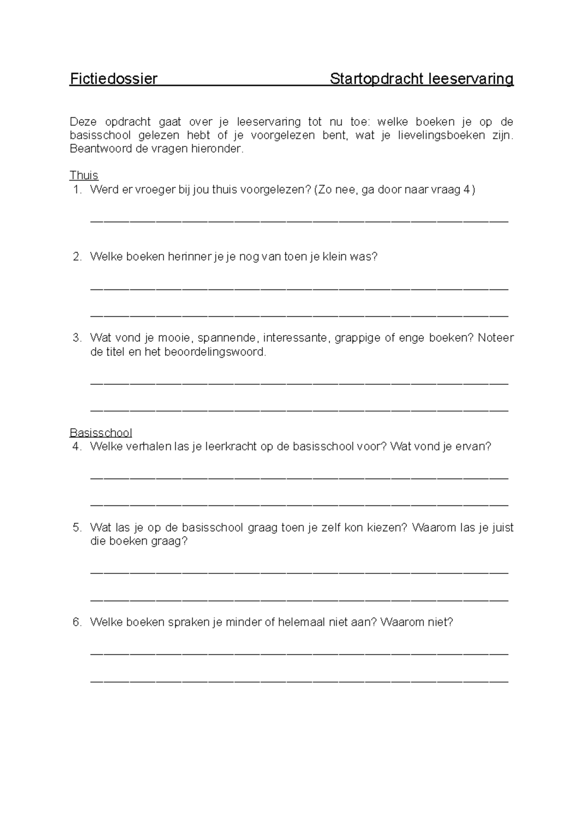 Fictiedossier: Leesautobiografie en Ervaringen met Boeken - Studeersnel