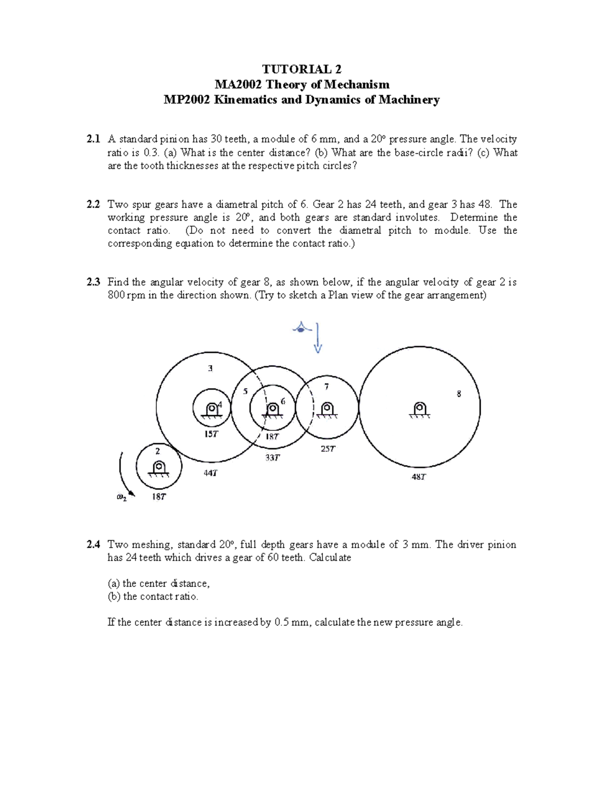 MA2002 TUT 2 - Tutorial Problems on Gears Fundamentals - Studocu