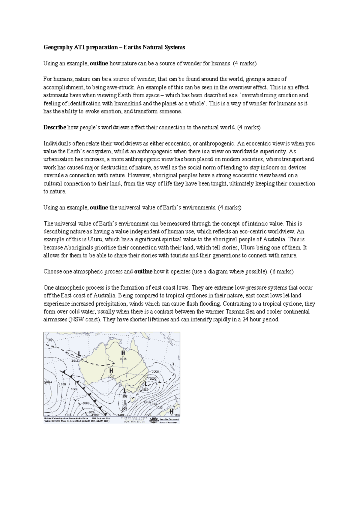 Geography Earths Natural Systems Preparation Questions - Geography AT1 ...