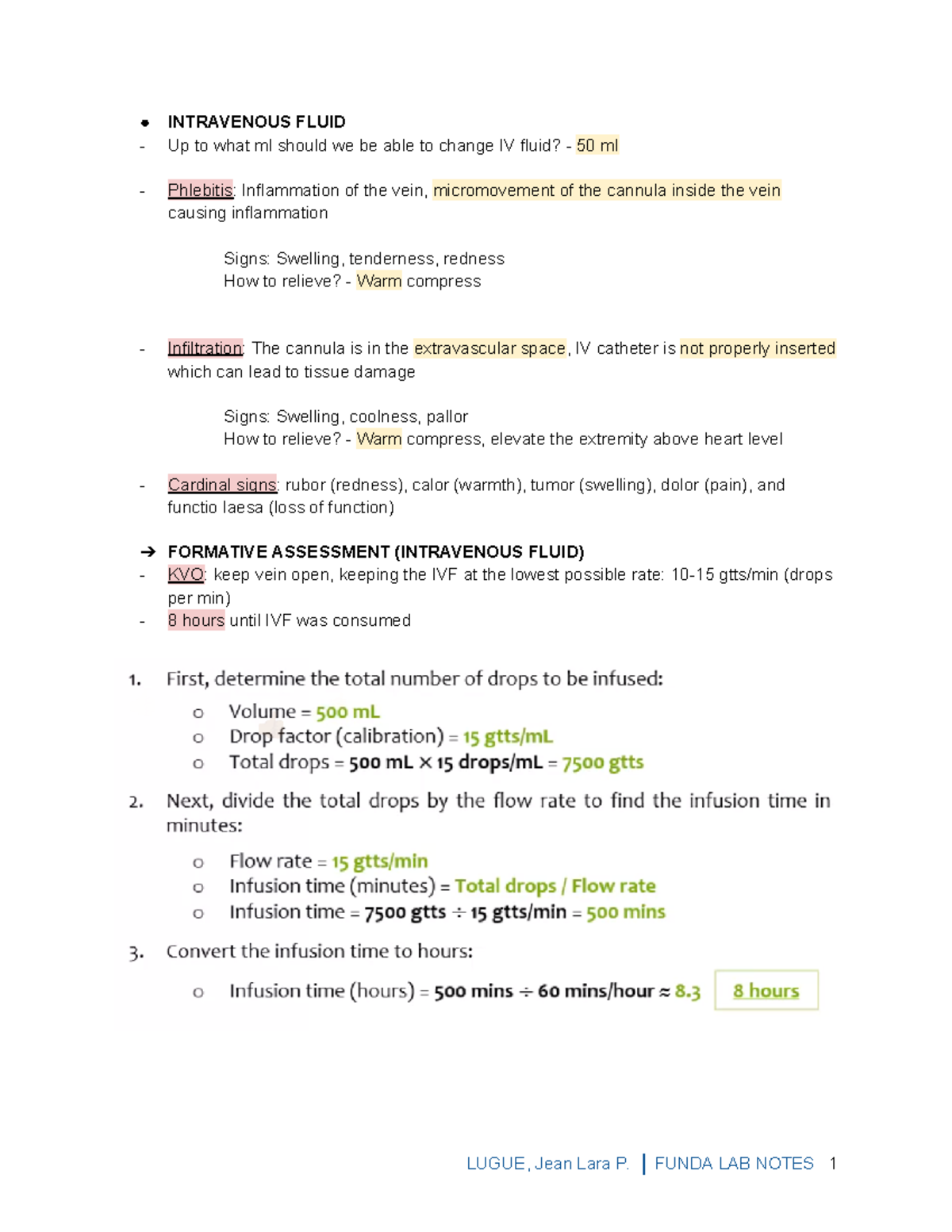 Funda LAB Notes - INTRAVENOUS FLUID Up to what ml should we be able to ...