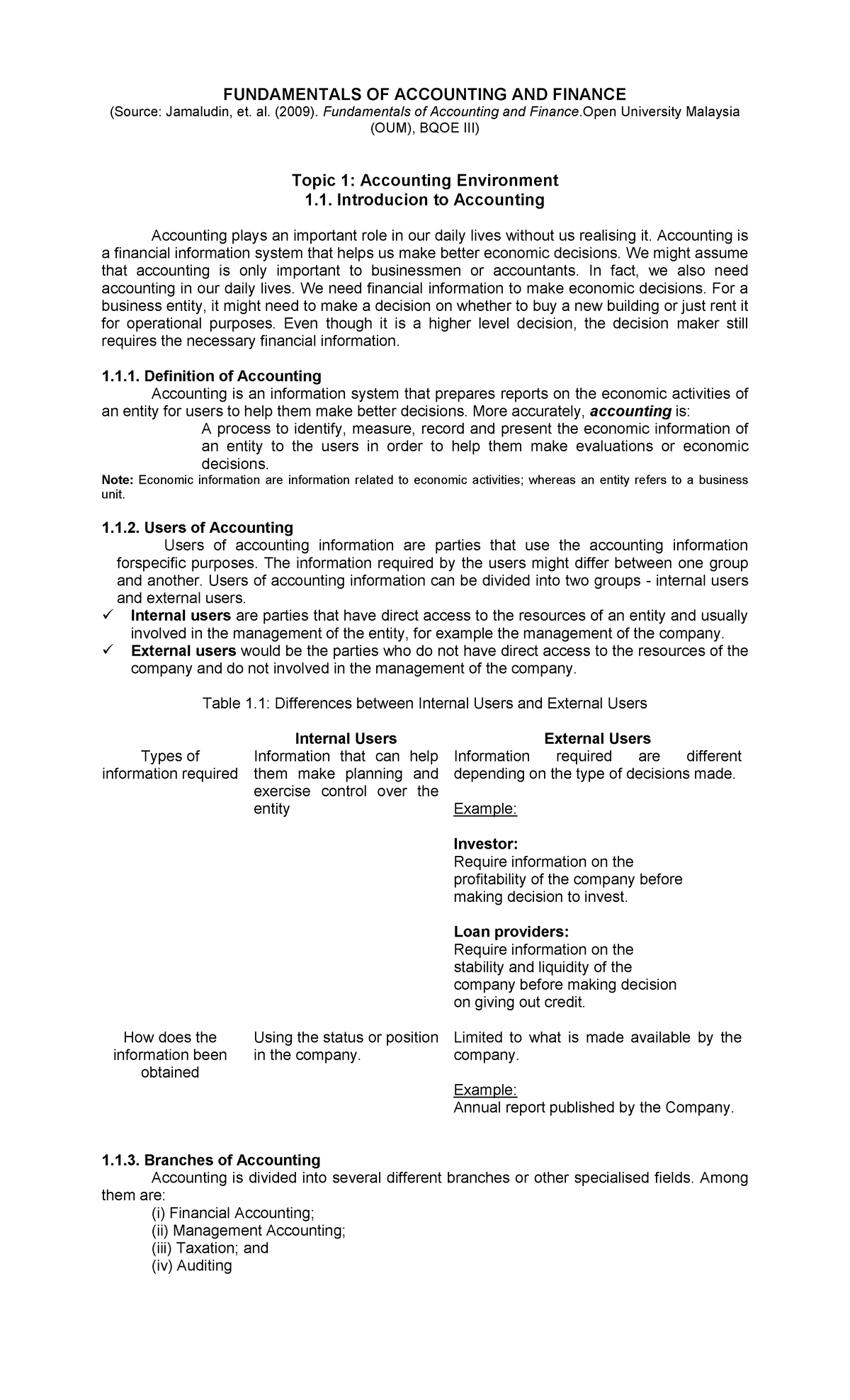 FUNDAMENTALS OF ACCOUNTING AND FINANCE: Topic 1 - Accounting ...