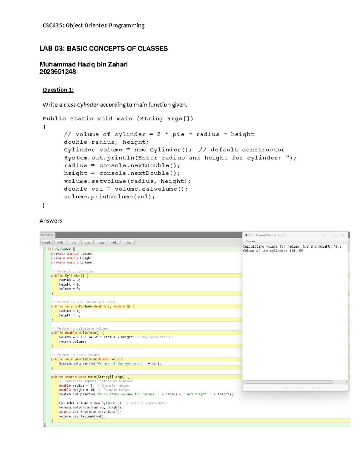 Haziq Zahari 2023651248 LAB03 - CSC435: Object Oriented Programming LAB ...
