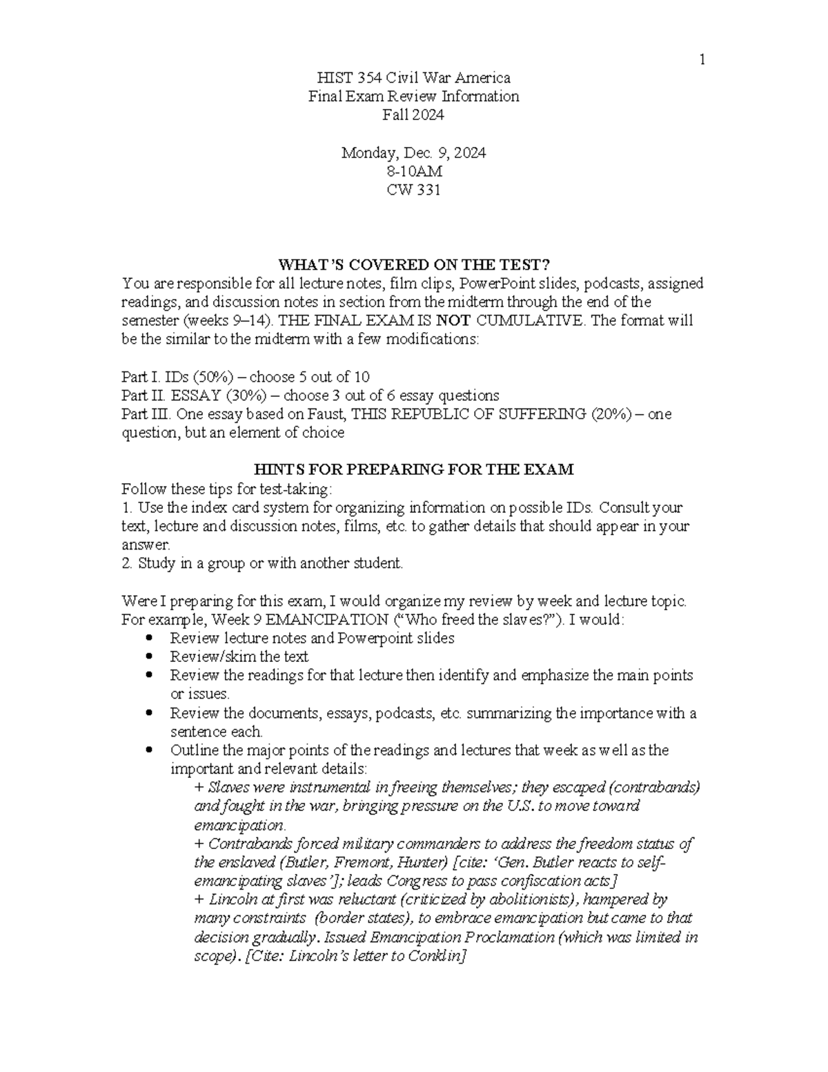 HIST 354 Civil War Final Exam Guide Sheet (2018 ) - HIST 354 Civil War ...