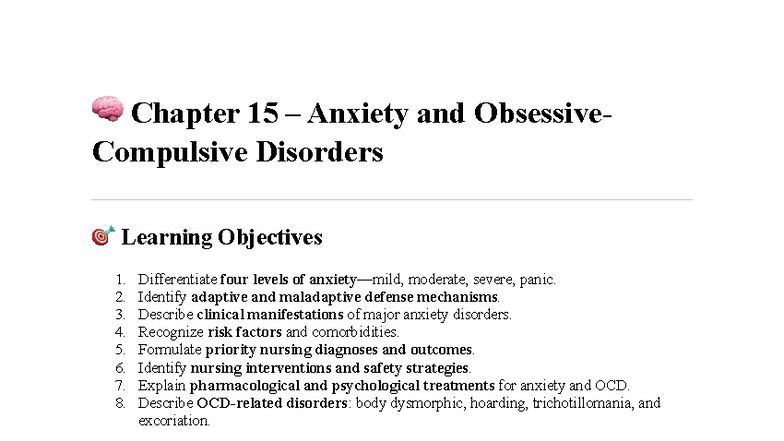 Chapter 15: Anxiety and OCD Disorders - Key Concepts and Nursing Care ...