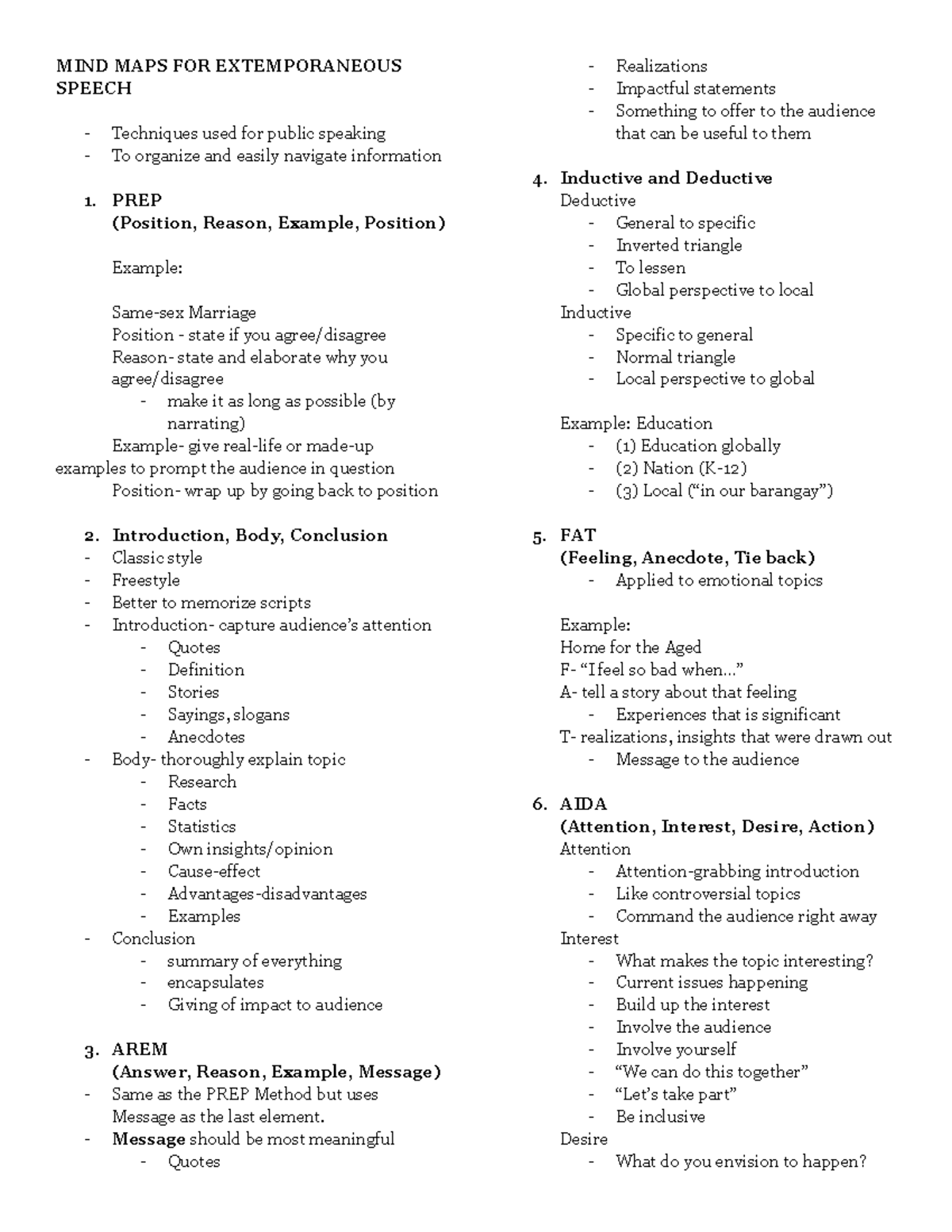 Mind maps - MIND MAPS FOR EXTEMPORANEOUS SPEECH Techniques used for ...
