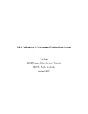 D188 Task 1: Enhancing Teaching & Learning Through Collaboration - Studocu