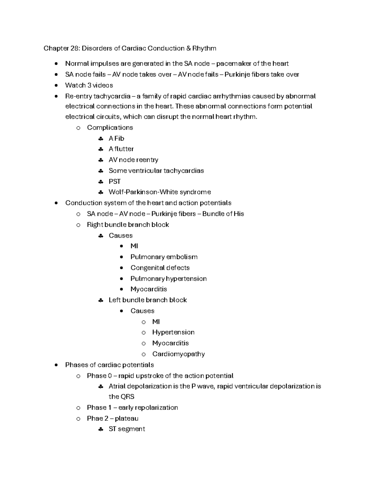 Disorders of Cardiac Conduction & Rhythm - Chapter 28 Notes - Studocu