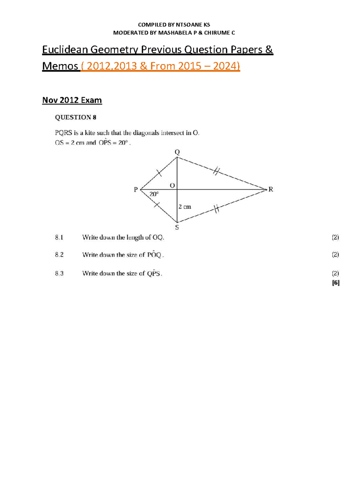 Euclidean Geometry Grade 10 Previous Exam Papers & Memos (2012-2015 ...