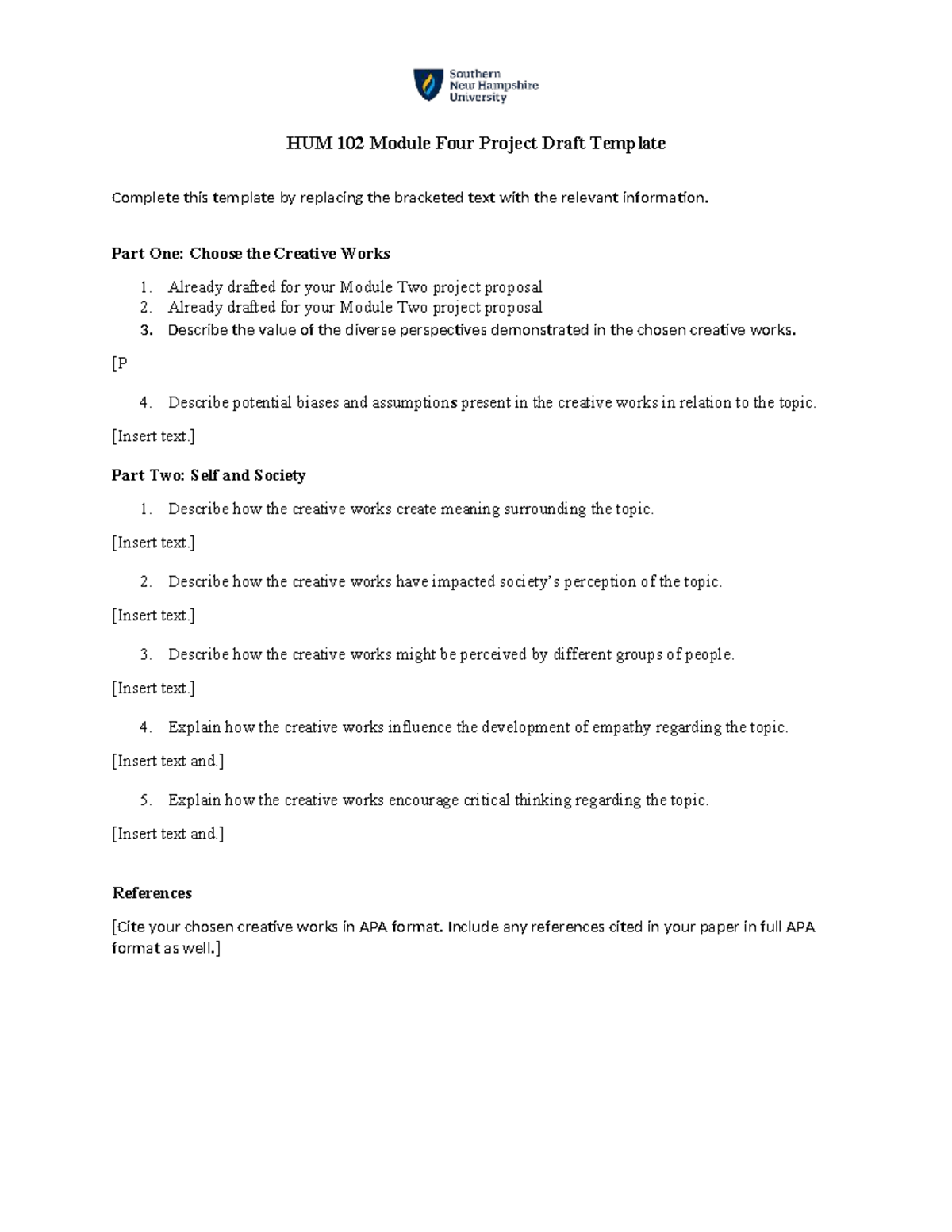 HUM 102 Module Four Project Draft: Exploring Creative Works and ...