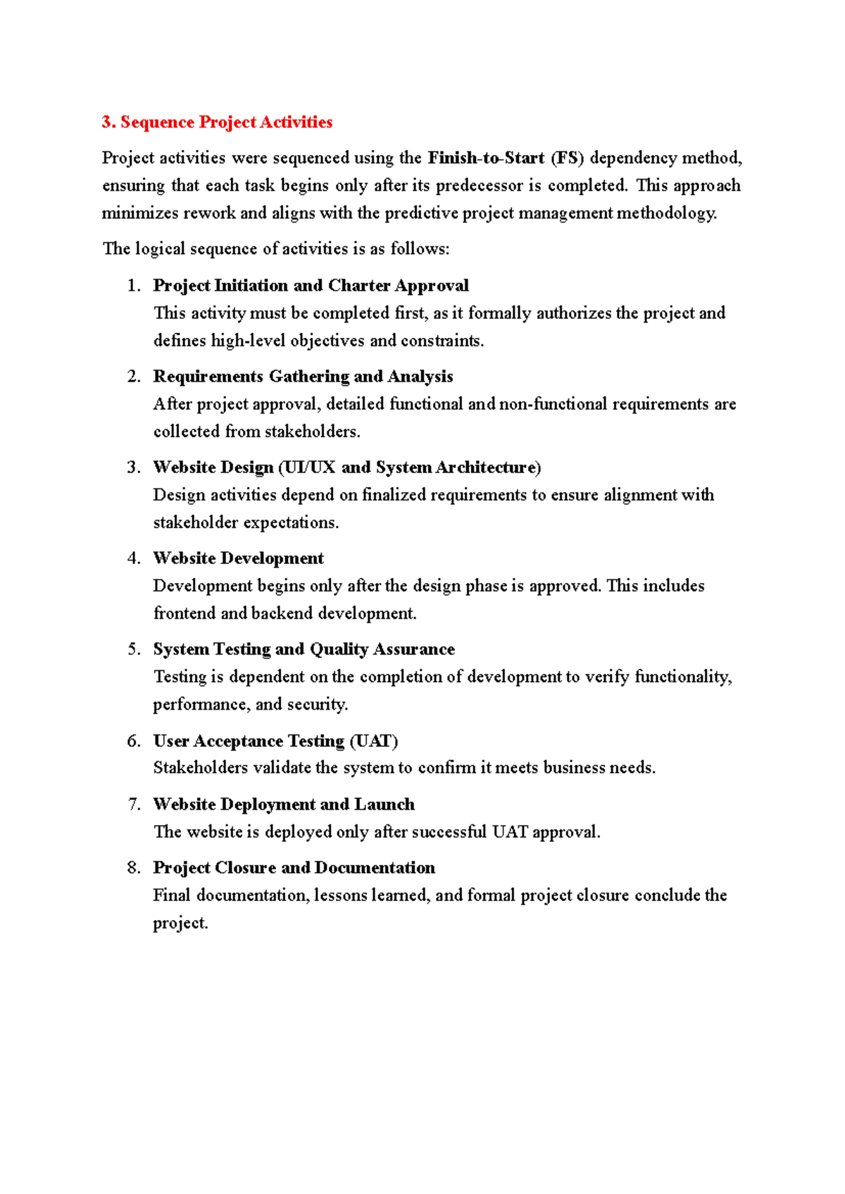 Sequence Project Activities (FS) - Project Management Methodology - Studocu