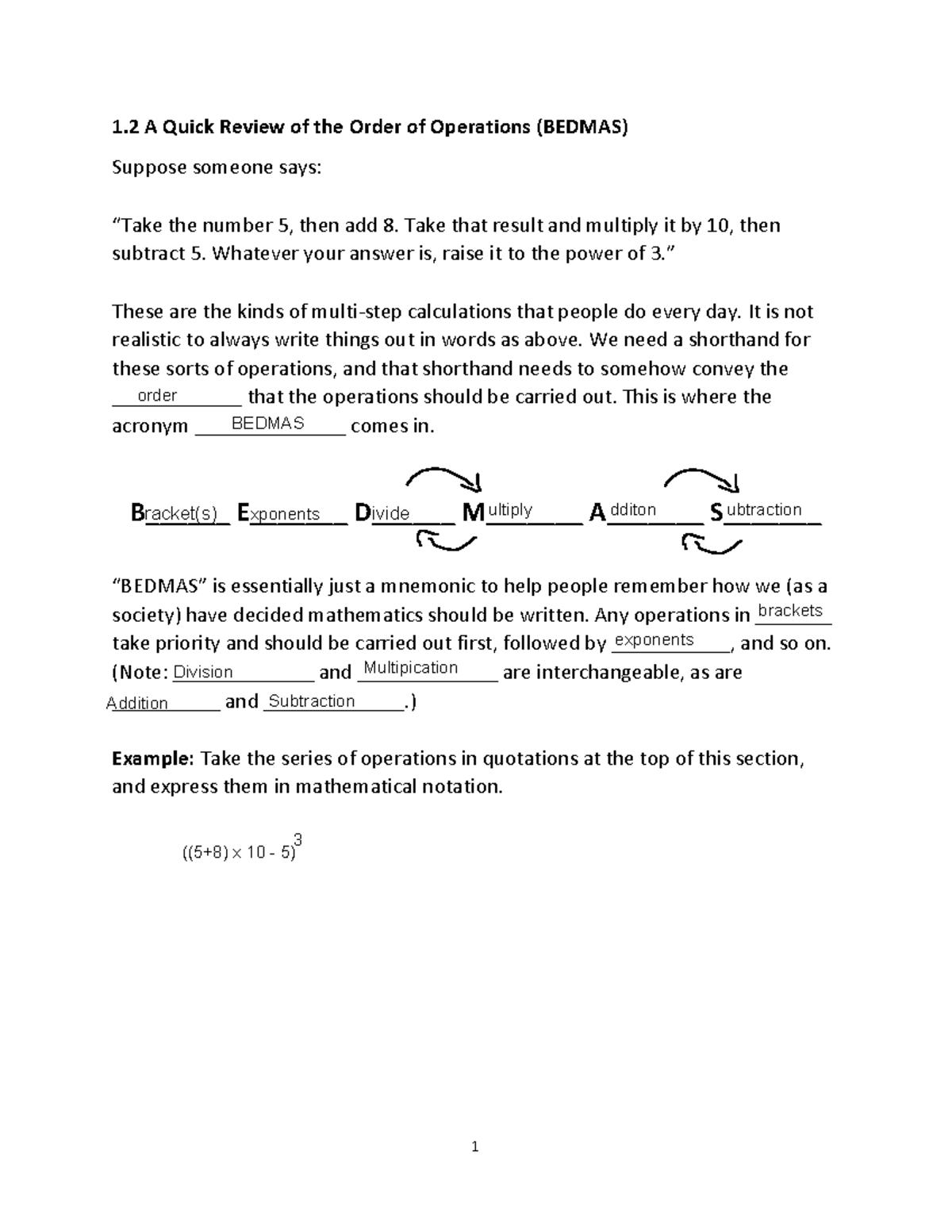 SC101 Lecture 1: Quick Review of Order of Operations (BEDMAS) - Studocu