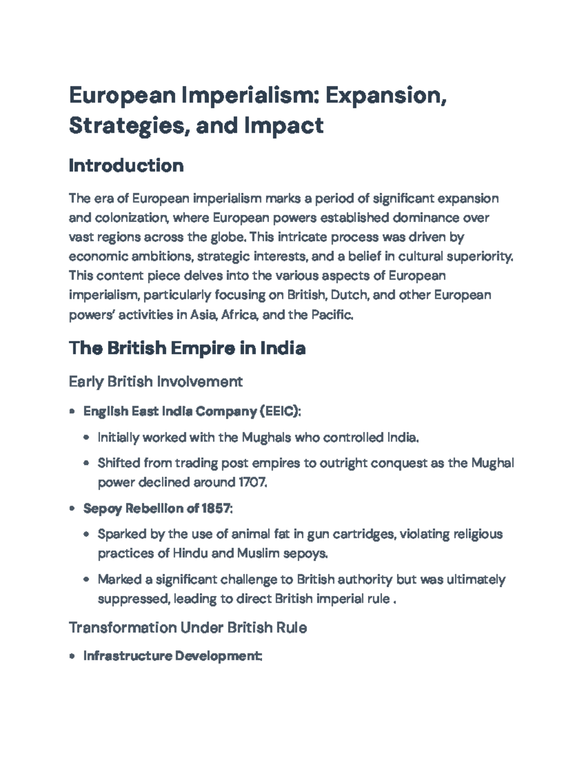 European Imperialism: Strategies, Impacts, and Case Studies - European ...