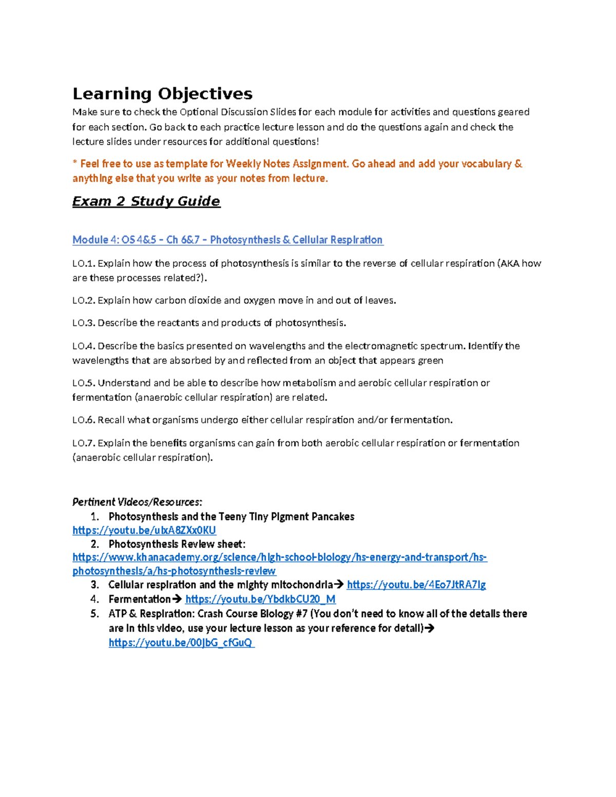 Exam 2 Study Guide: Cellular Respiration, Mitosis, Meiosis & DNA - OS 4 ...