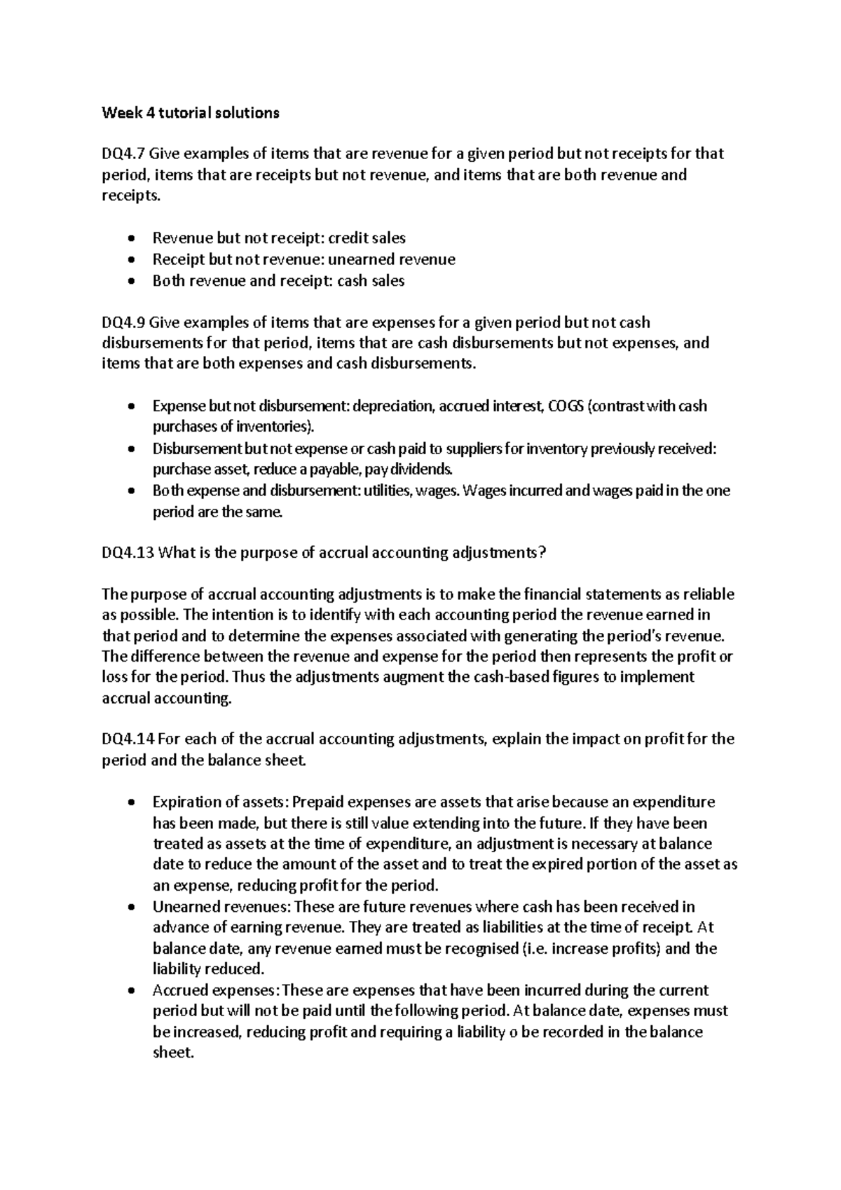 Week 4 tutorial solutions - Week 4 tutorial solutions DQ4 Give examples ...