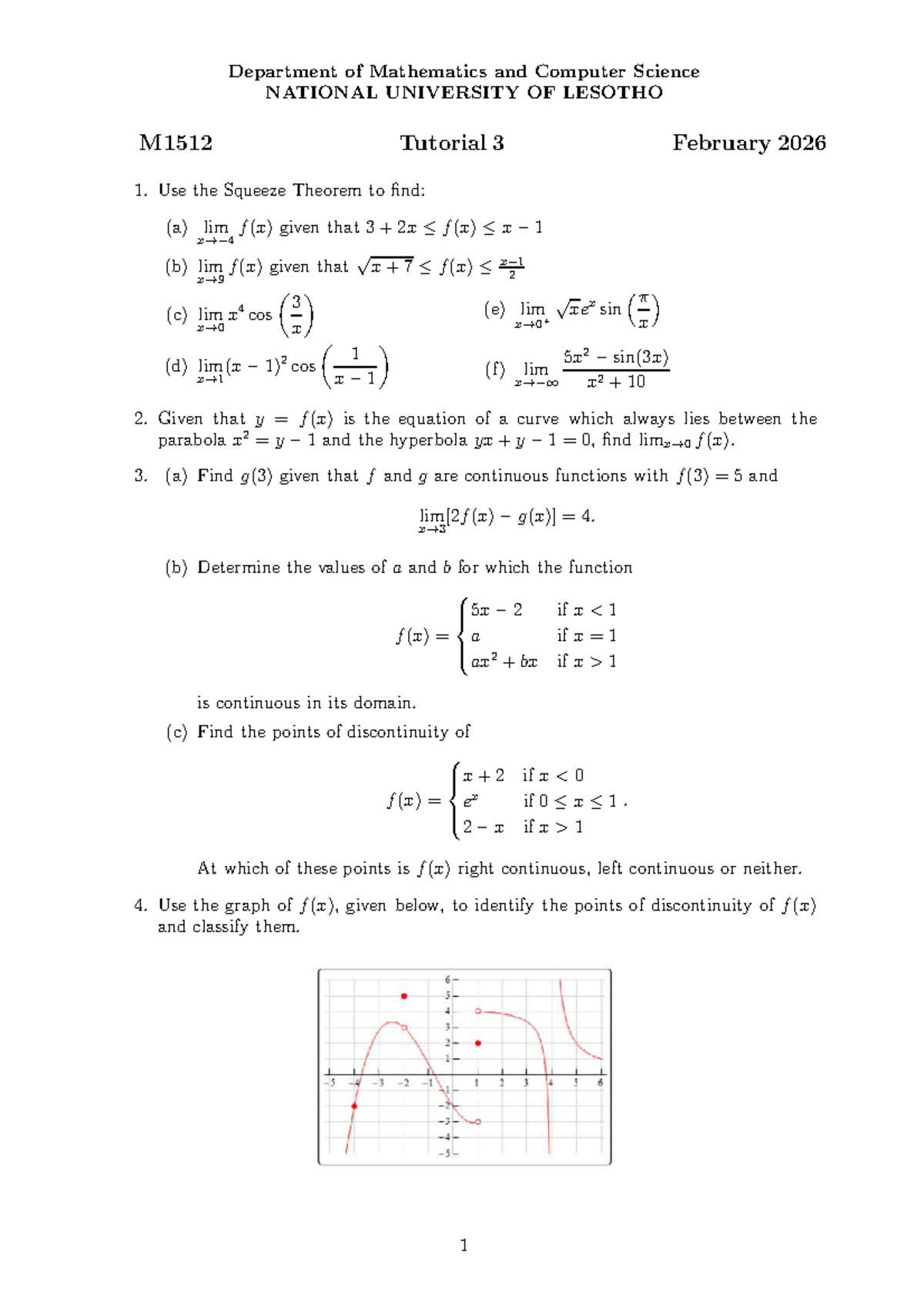 M1512 Tutorial 3 2026 - Exploring Limits and Continuity - Studocu
