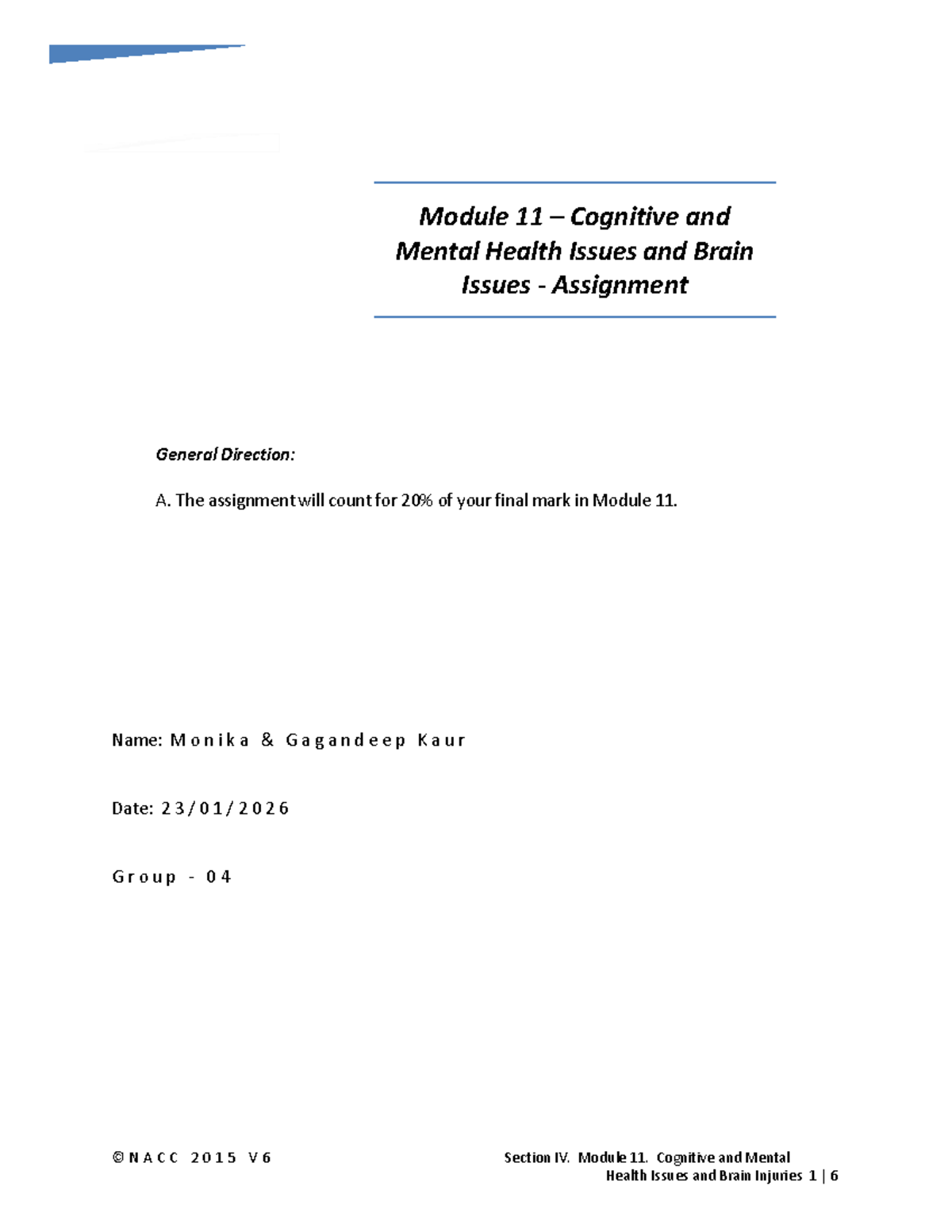 Module 11 Assignment: Cognitive & Mental Health Issues Overview - Studocu