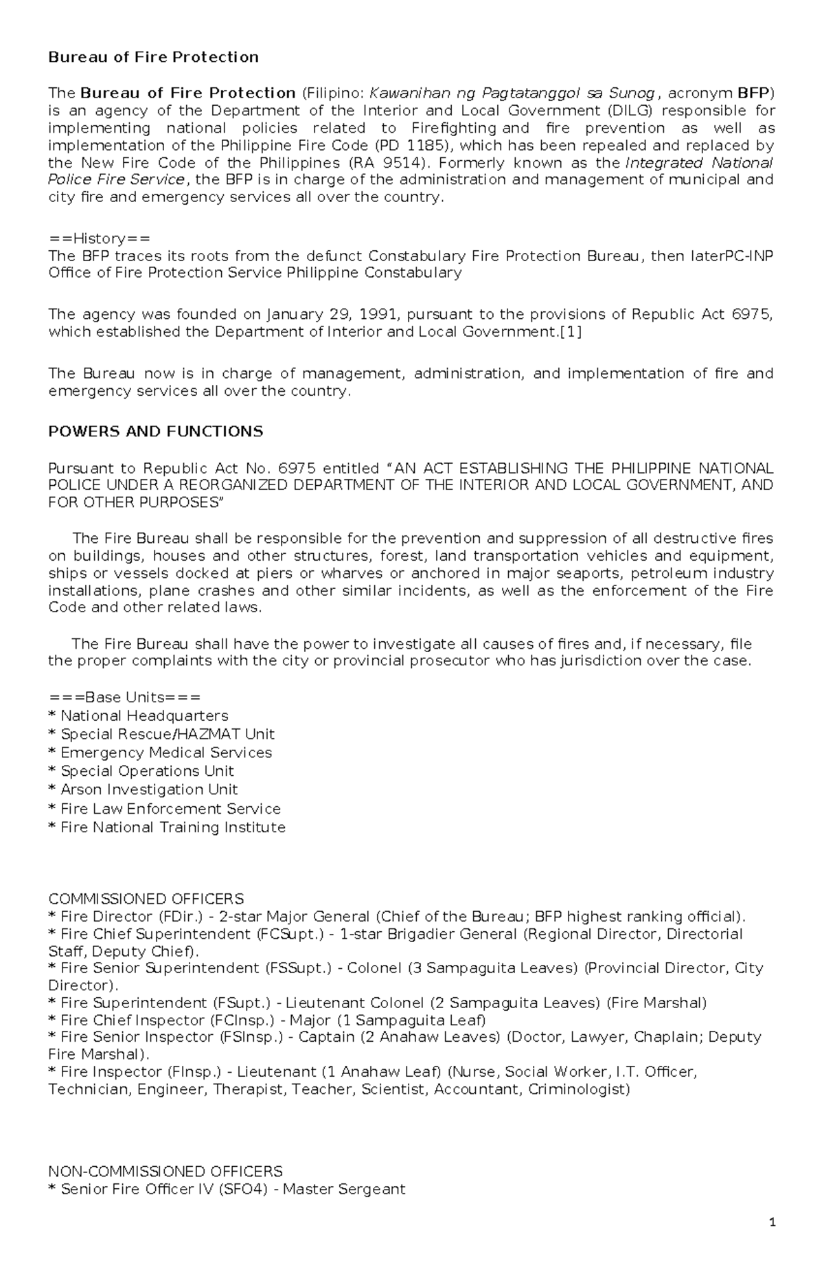 BFP Overview: History, Powers, Functions, and Organization Structure ...