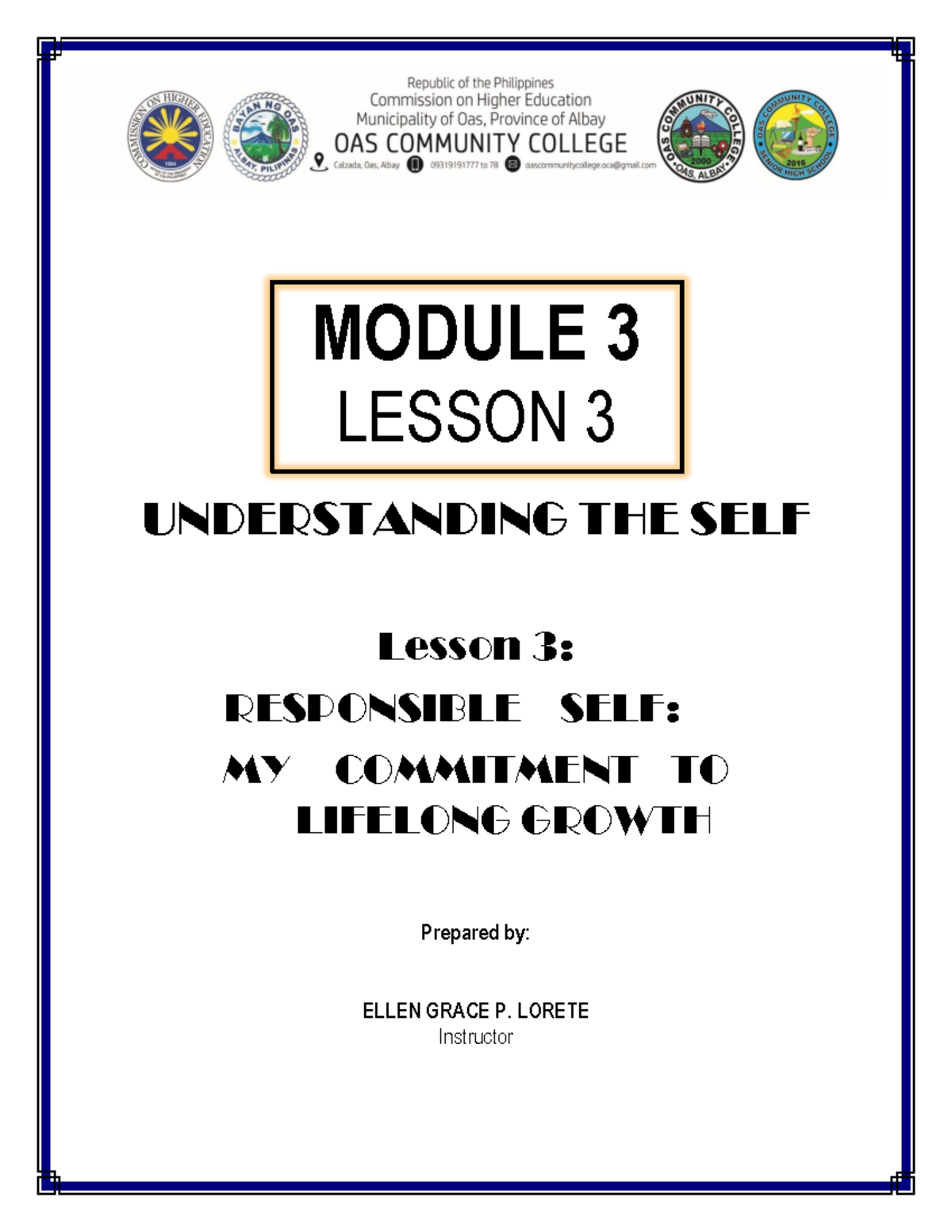 Module 3 Lesson 3: Understanding the Self and Lifelong Growth - Studocu