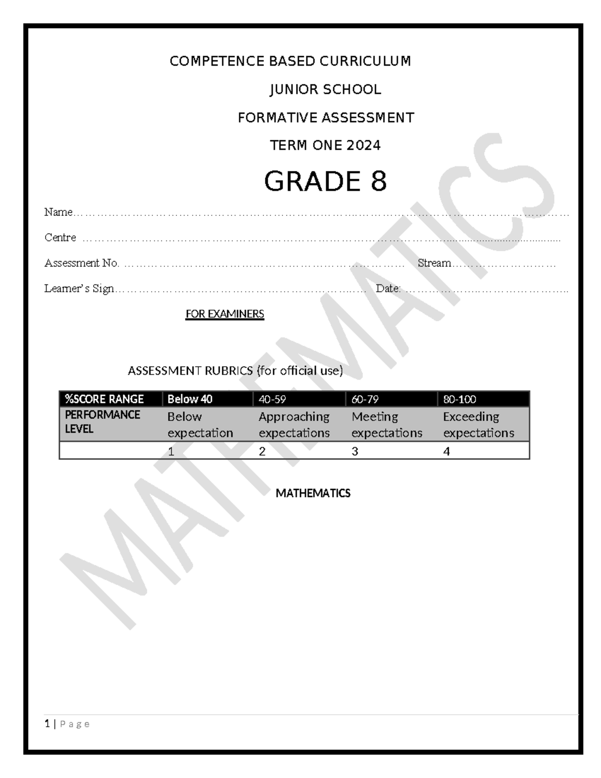 Grade 8 mathematics - - Studocu