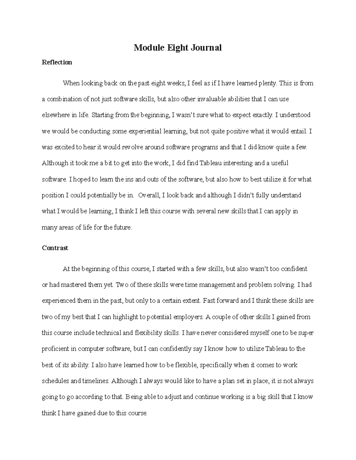 Module 8 Reflection Journal: Skills Learned & Growth Overview - Studocu