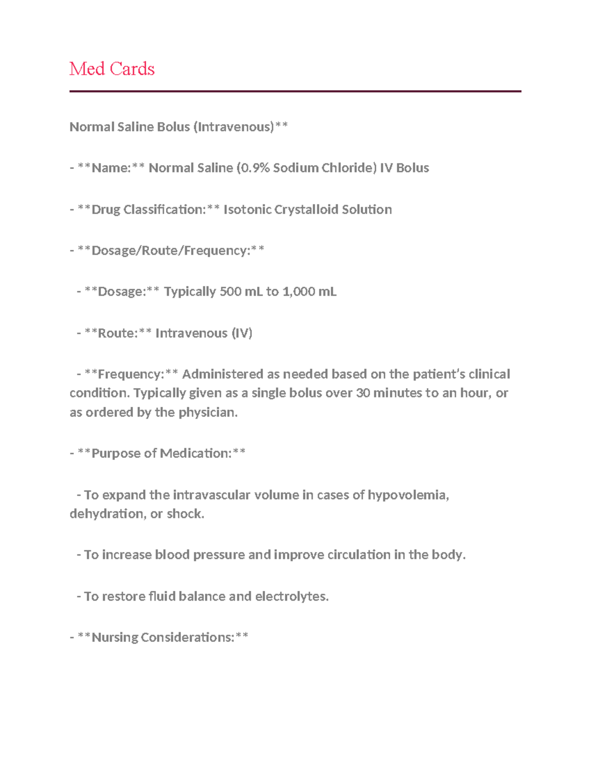 Med Cards: IV Medications & Nursing Considerations for Patient Care ...