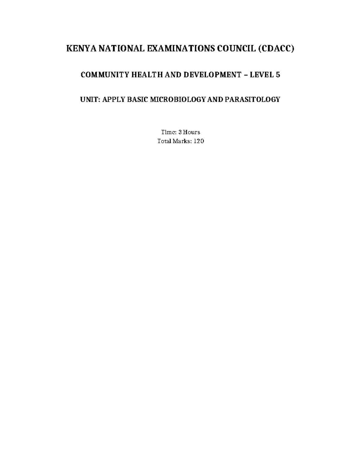 Microbiology & Parasitology Level 5 Exam - CDACC - Studocu