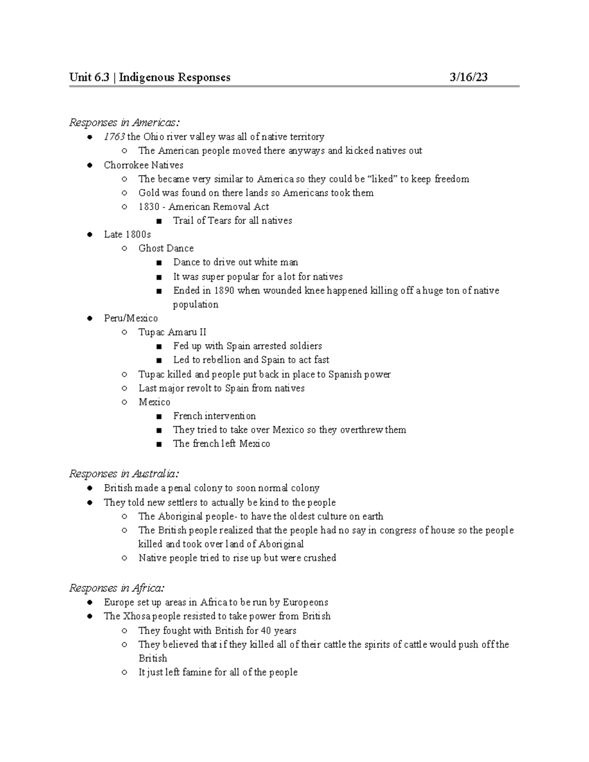 Unit 6.3 Notes: Indigenous Responses in the Americas, Australia, Africa ...