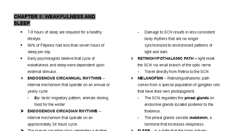 CHAPTER 8: WAKEFULNESS AND SLEEP - Biopsych Study Notes - Studocu