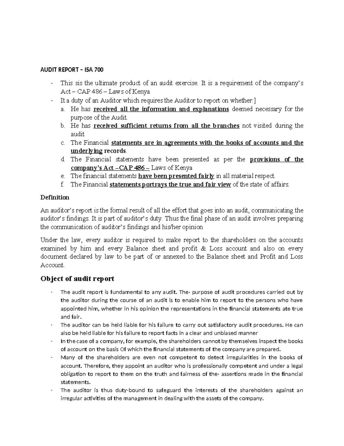 AUDIT REPORT ISA 700: Understanding Auditor Responsibilities and ...