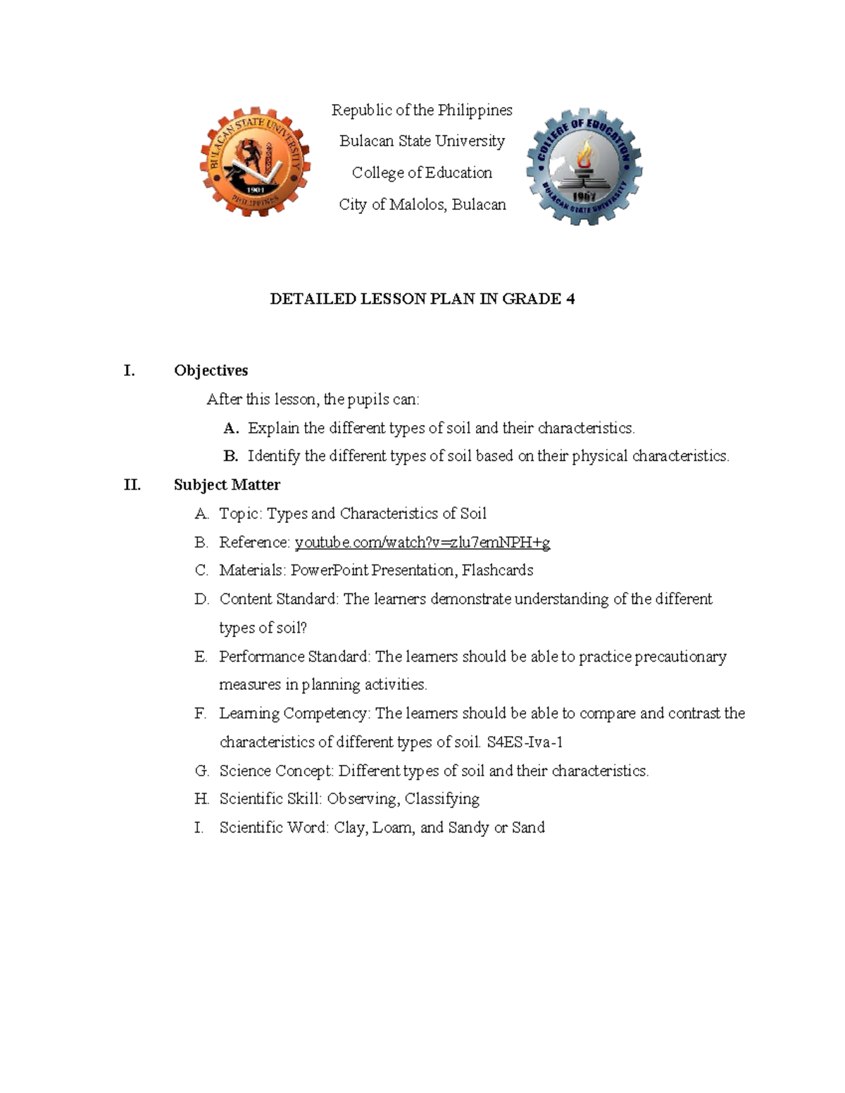Detailed Lesson Plan: Types of Soil & Characteristics (Grade 4) - Studocu