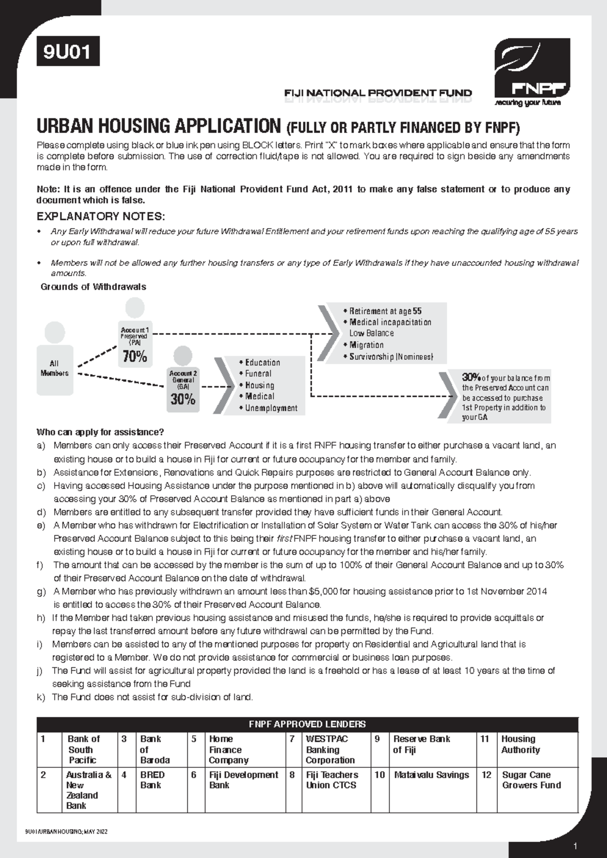 FNPF 9U01 Urban Housing FORM - 9U01/URBAN HOUSING; MAY 2022 9U Please complete using black or ...