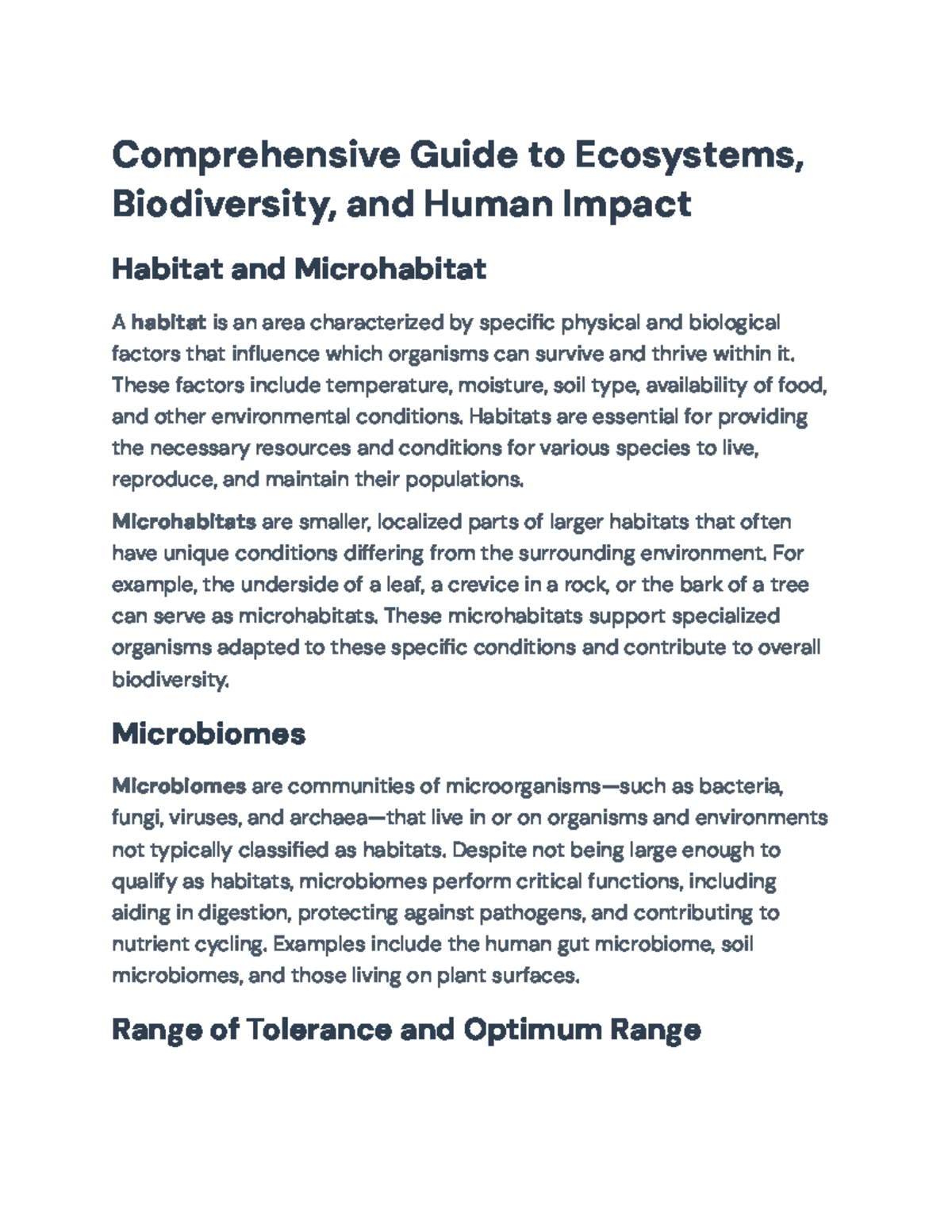 Ecosystems, Biodiversity & Human Impact: A Comprehensive Overview - Studocu