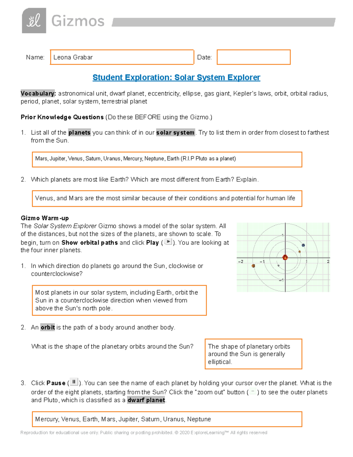 Student Exploration: Solar System Explorer SE - Activities & Data - Studocu