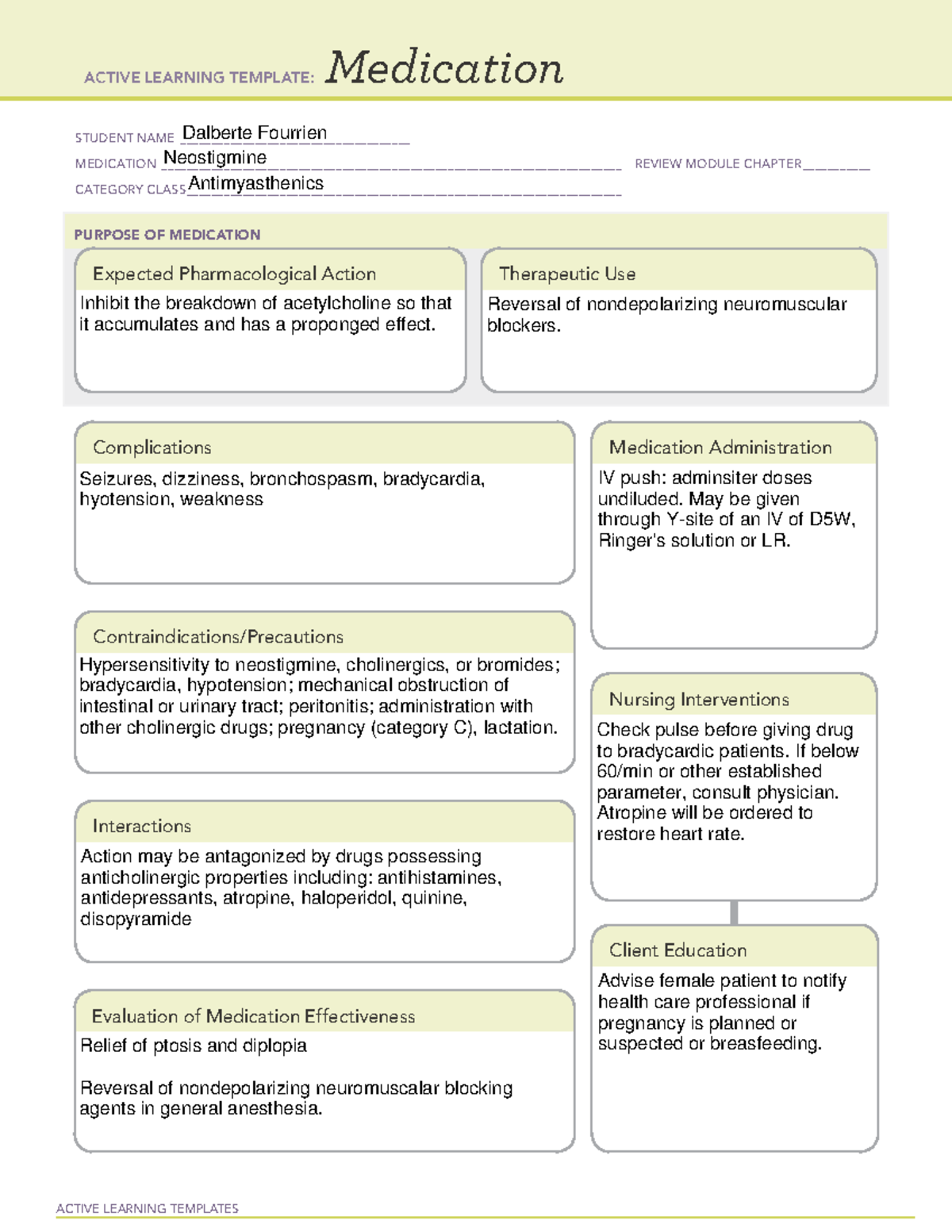ATI Active Learning Template: Neostigmine (Antimyasthenics) - Studocu