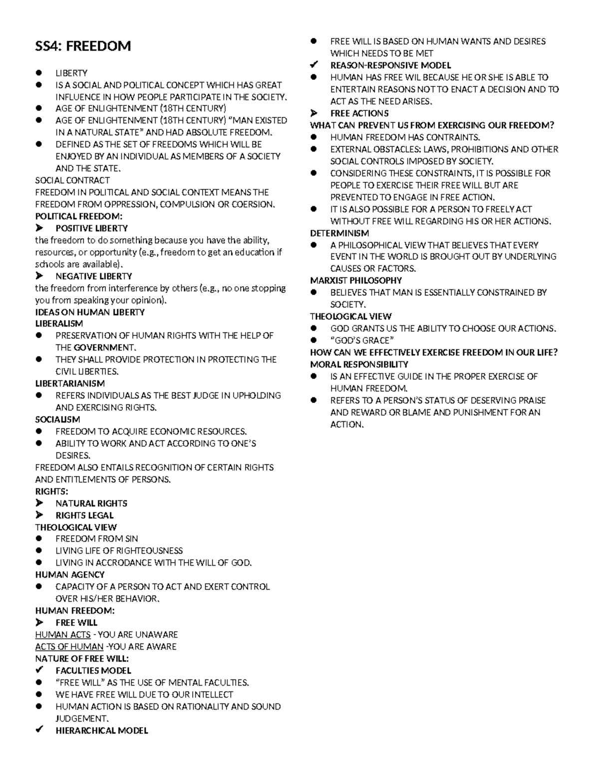 SS4: Lecture Notes on Freedom and Liberty in Society - Studocu