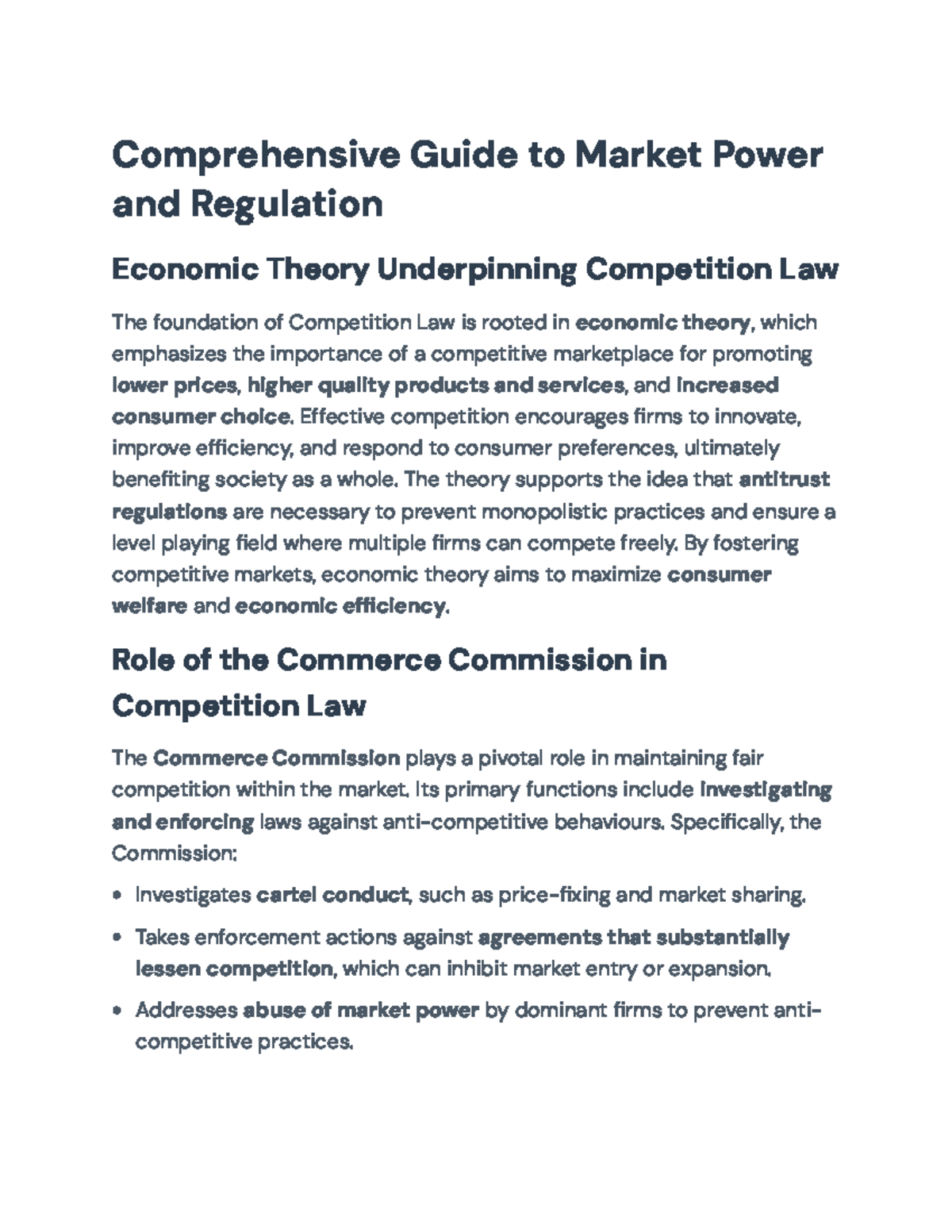 Comprehensive Overview of Market Power & Competition Law (ECON 202 ...