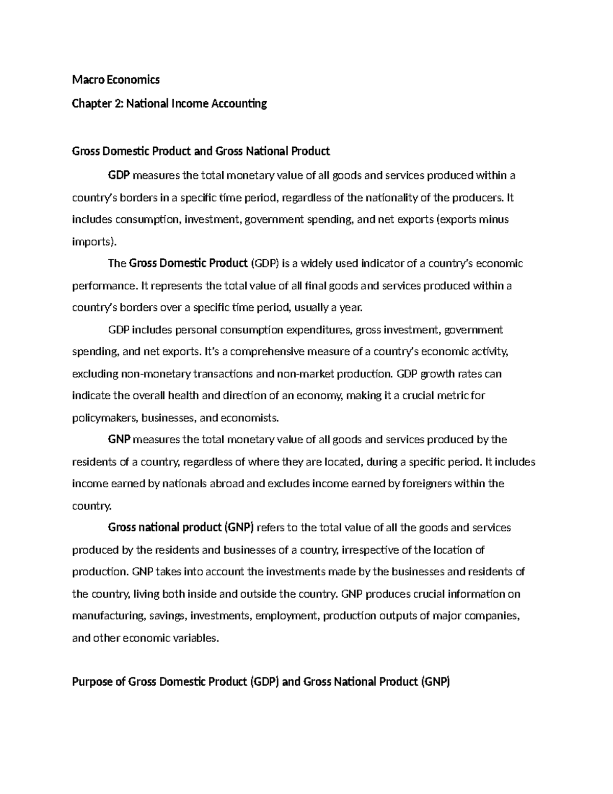 Macro Economics Chapter 2: National Income Accounting & GDP/GNP ...