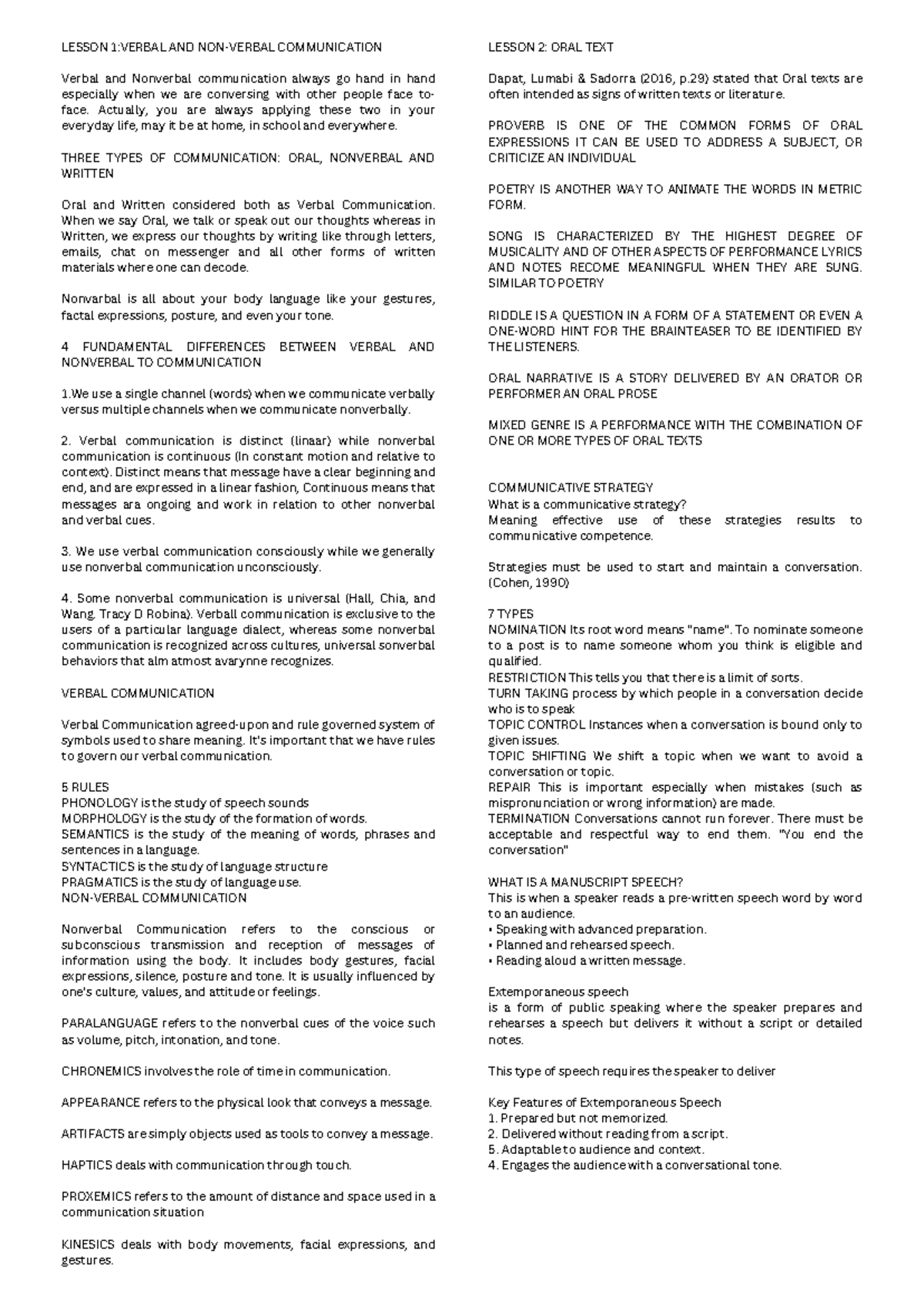 Oral Communication - LESSON 1:VERBAL AND NON-VERBAL COMMUNICATION ...