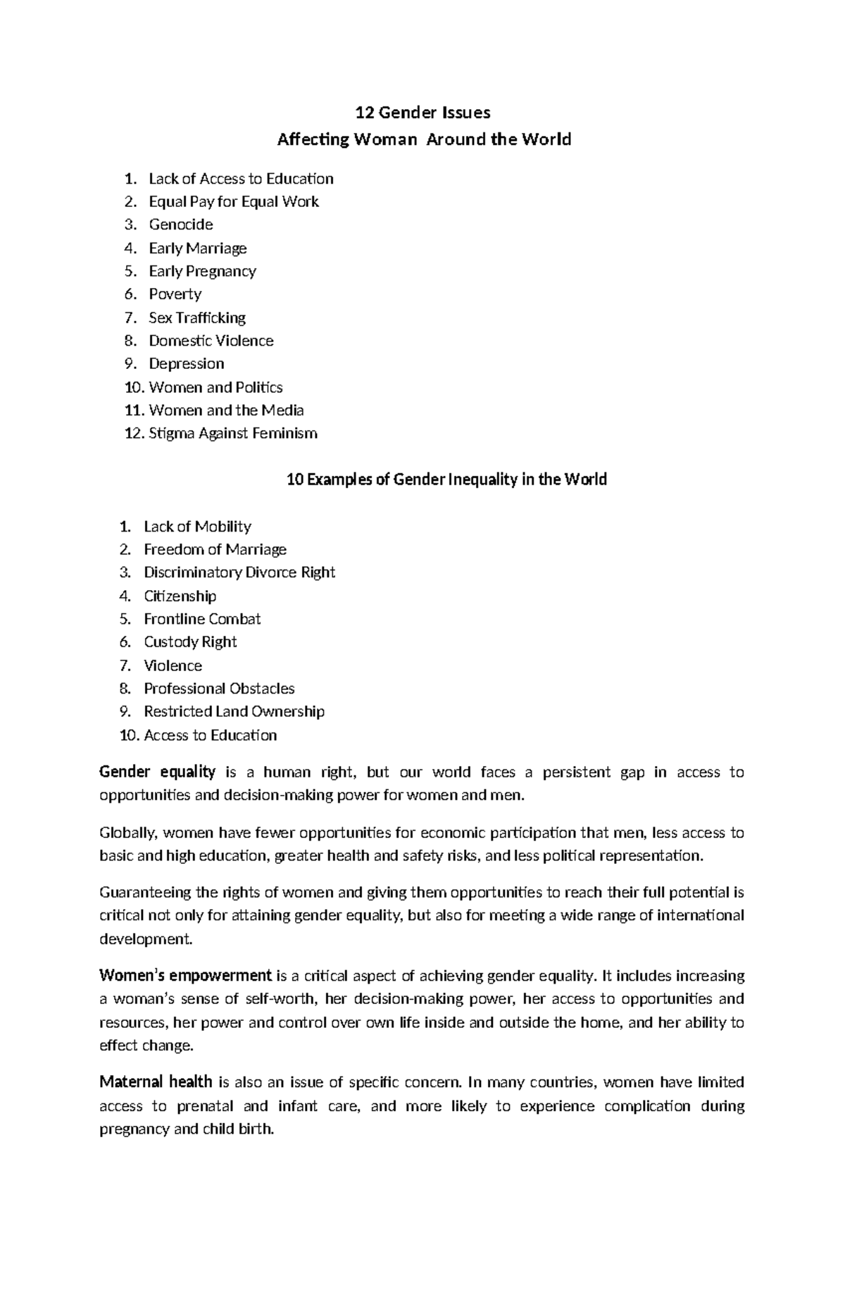 Gender Issues Affecting Women Globally: Key Challenges and Inequalities ...
