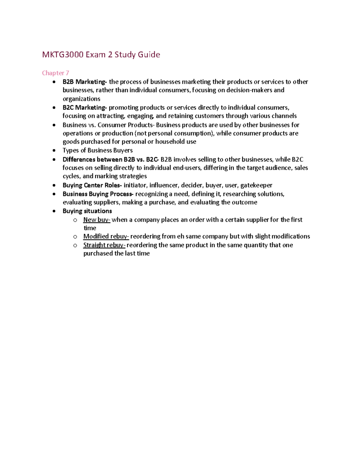MKTG3000 Exam 2 Study Guide: Essential Marketing Concepts & Strategies ...