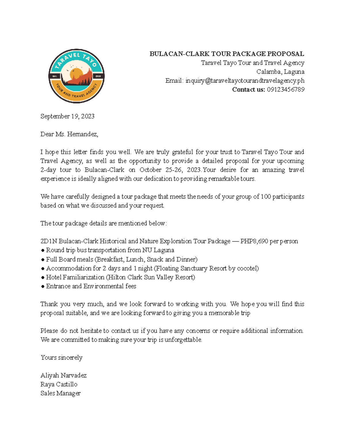 Bulacan Clark Hardcopy - BULACAN-CLARK TOUR PACKAGE PROPOSAL Taravel ...