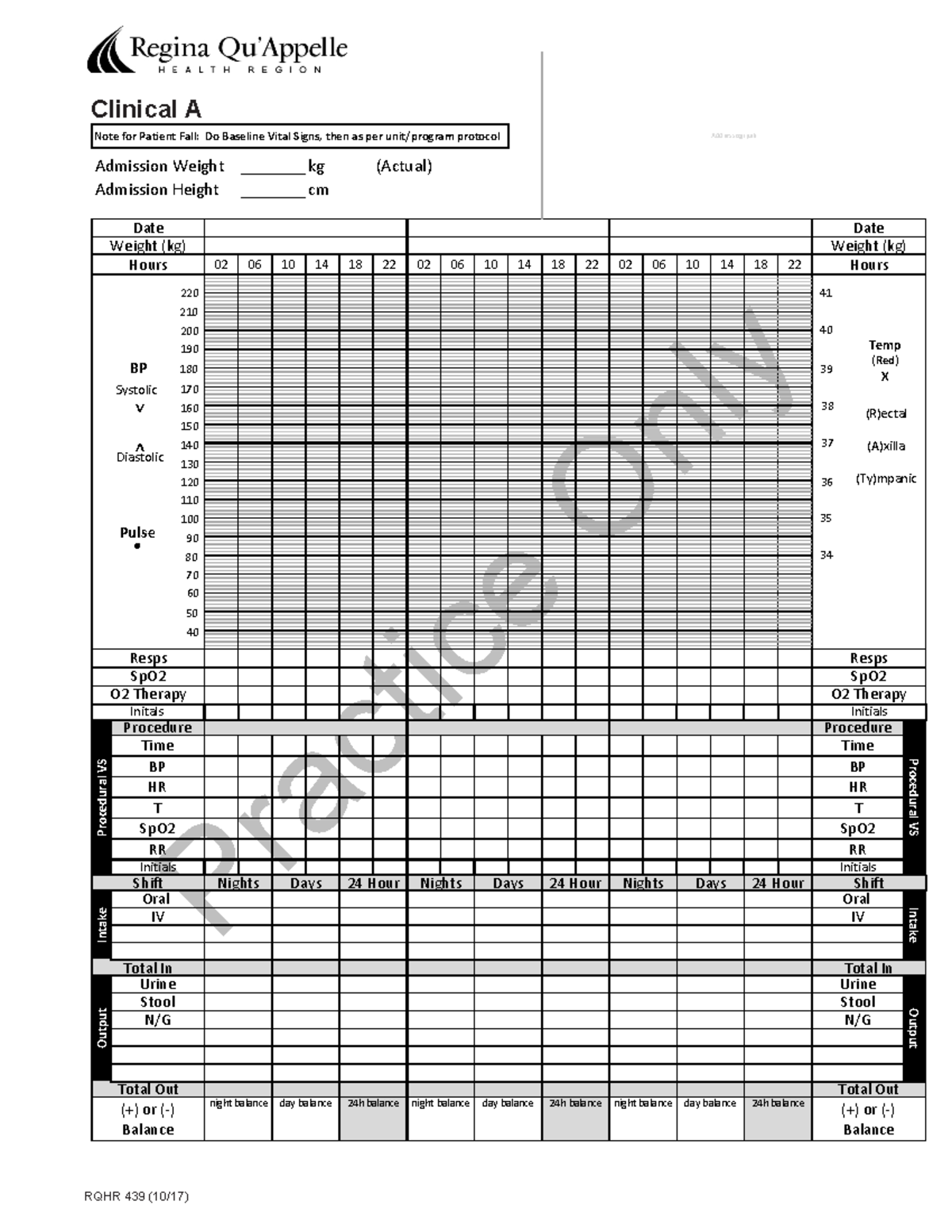 Vital signs graph - Practice Only Admission Weight _____________kg ...