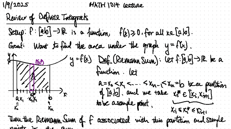 MATH 1814 Lecture: Definite Integrals and Riemann Sums - Studocu