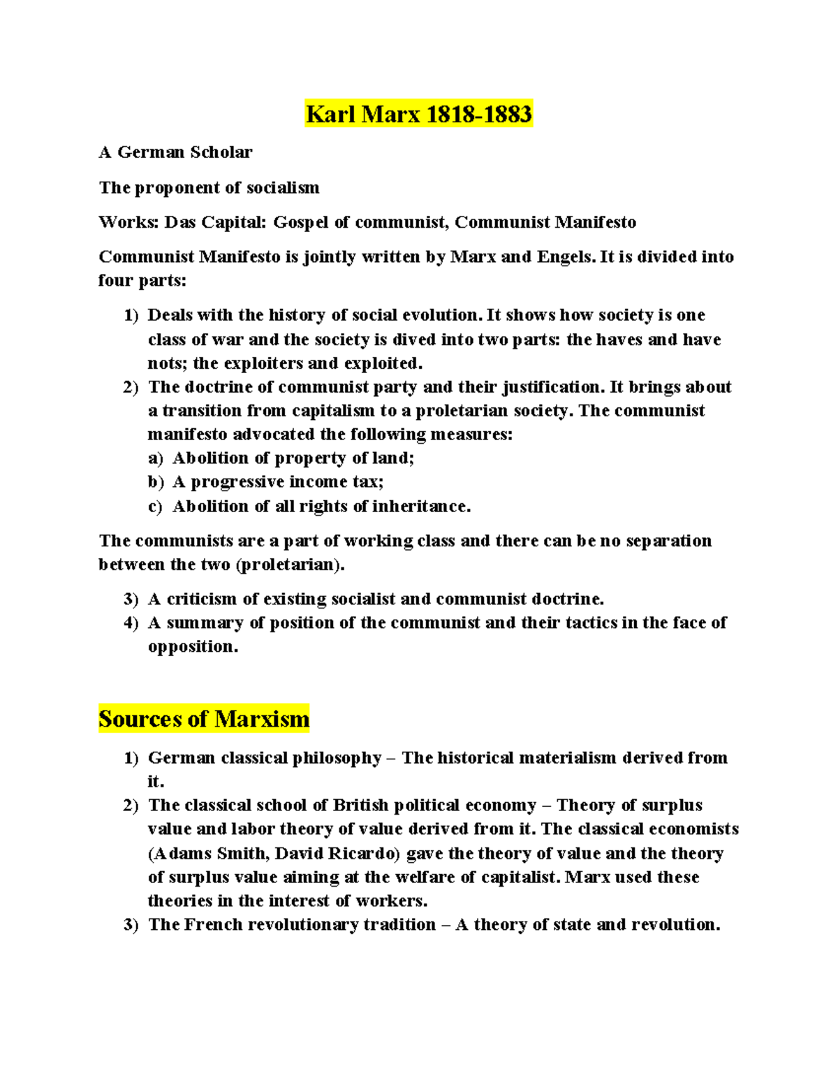 Karl Marx: Theories of Socialism and Class Struggle (Course Code ...