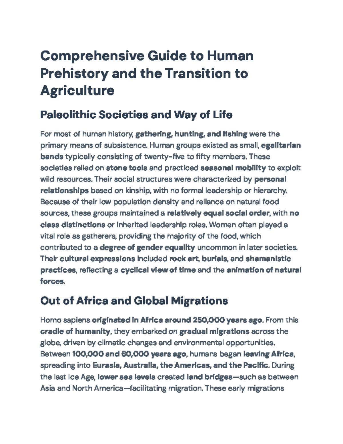 Comprehensive Overview of Human Prehistory & Agricultural Transition ...